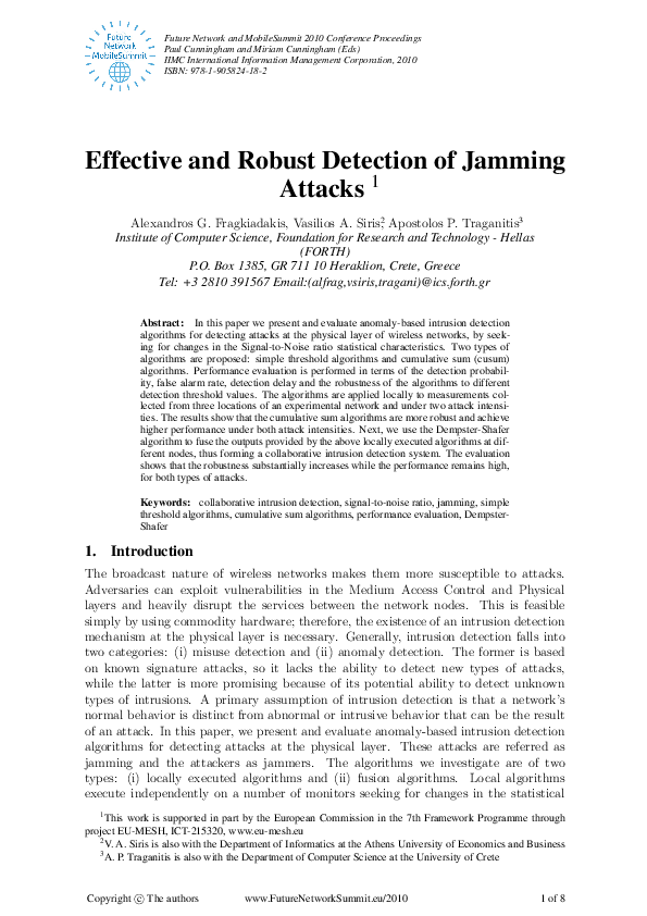(PDF) Effective and robust detection of jamming attacks