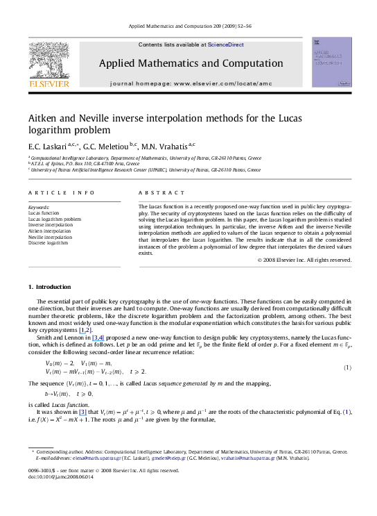 (PDF) Aitken and Neville inverse interpolation methods for the Lucas logarithm problem