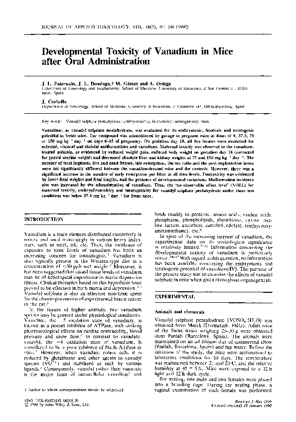 (PDF) Developmental toxicity of vanadium in mice after oral administration