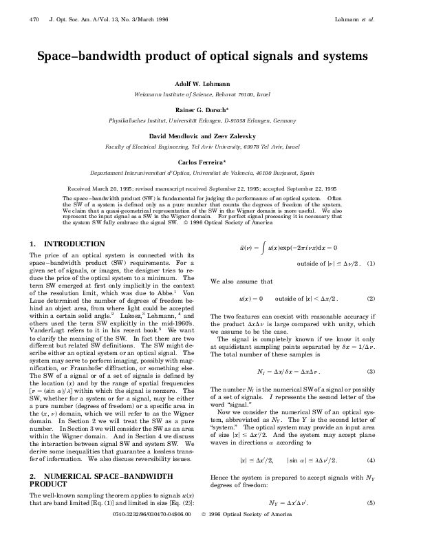 (PDF) Space-bandwidth product of optical signals and systems