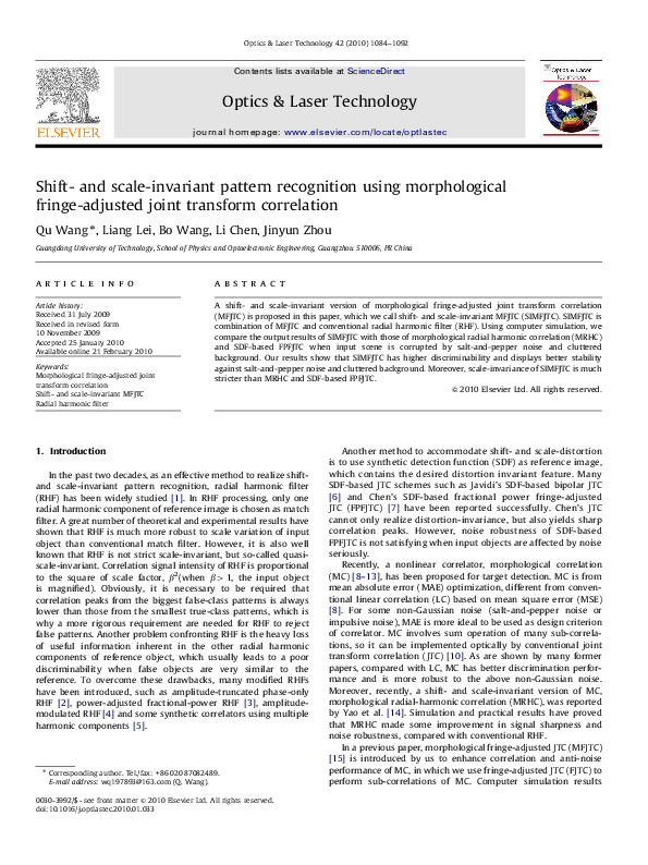 Pdf Shift And Scale Invariant Pattern Recognition Using An Elliptic