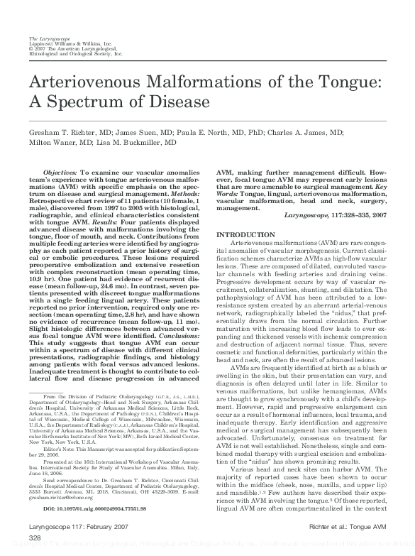 Pdf Arteriovenous Malformations Of The Tongue A Spectrum Of Disease