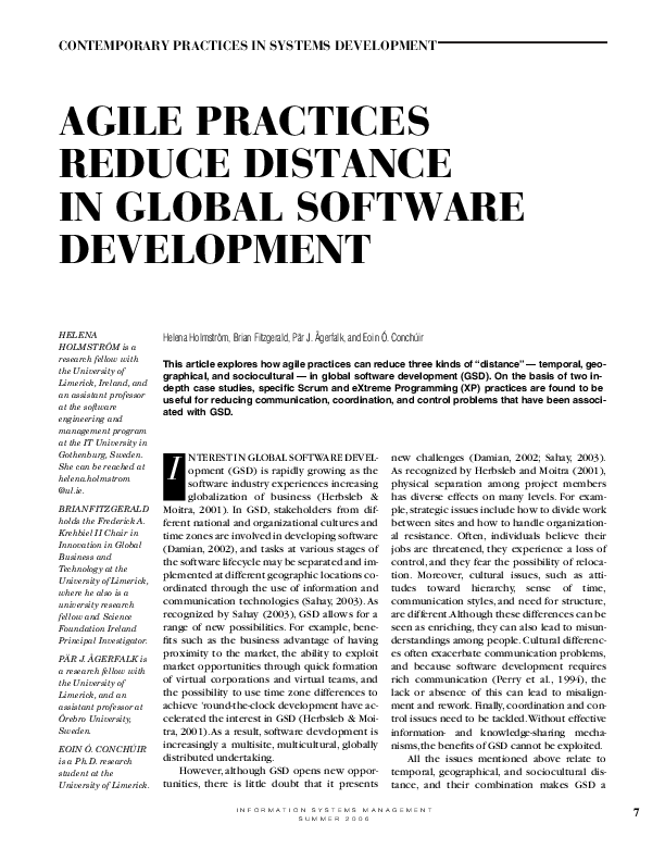 (PDF) Agile Practices Reduce Distance in Global Software Development