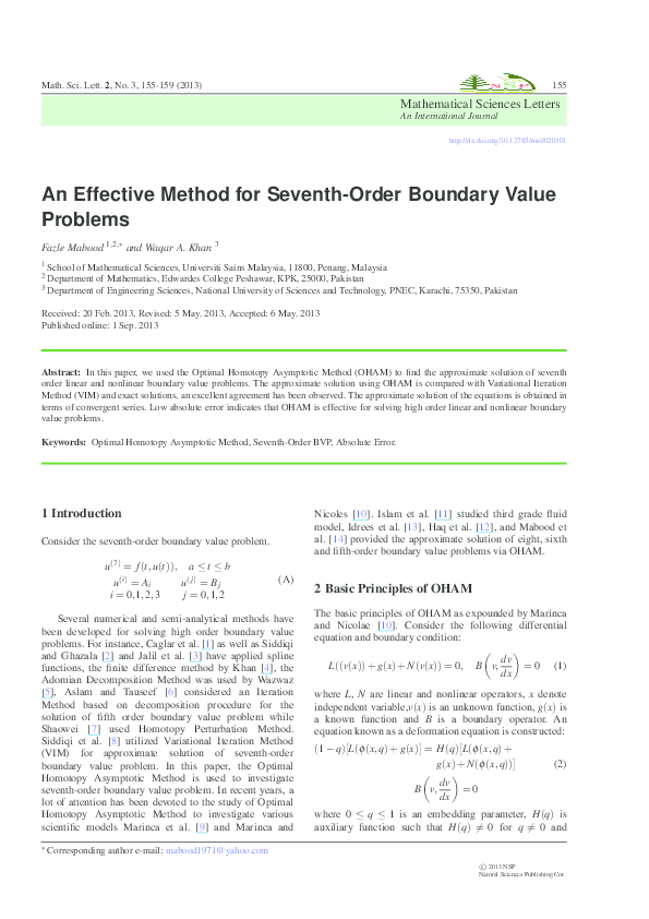 Pdf An Effective Method For Seventh Order Boundary Value Problems Waqar Khan