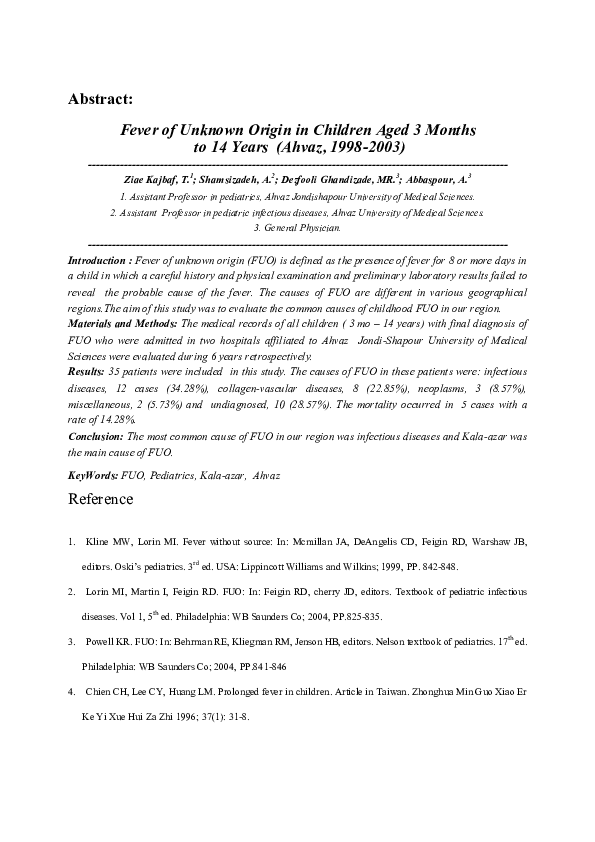 (PDF) Fever of Unknown Origin in Children Aged 3 Monthsto 14 Years ...