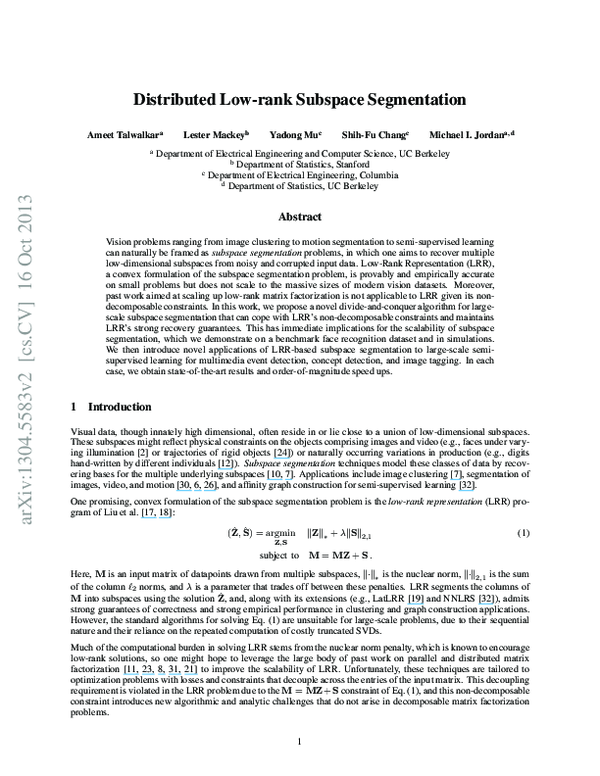 (PDF) Distributed Low-Rank Subspace Segmentation | Lester Mackey ...