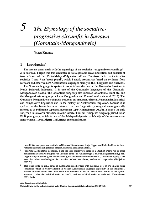 (PDF) The etymology of the sociative-progressive circumfix in Suwawa