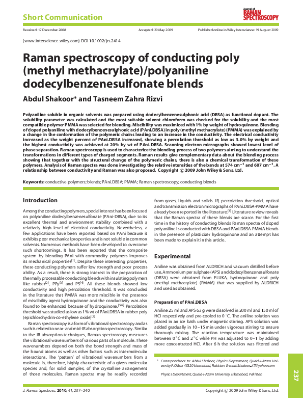 (PDF) Raman spectroscopy of conducting poly (methyl methacrylate ...