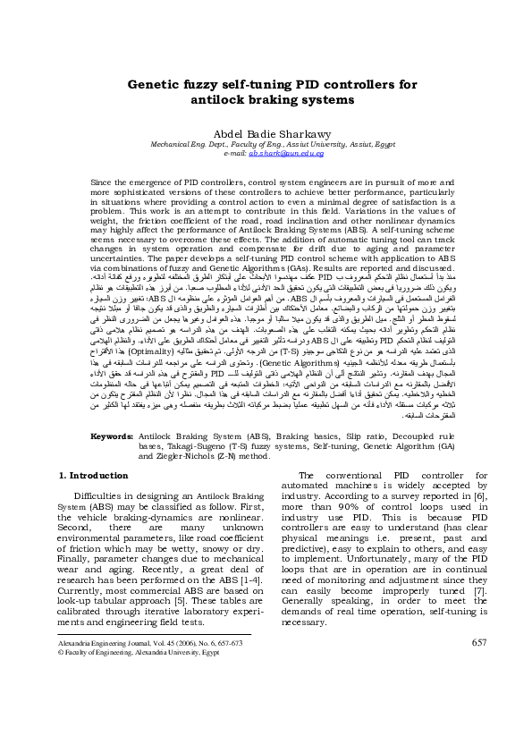 Pdf Genetic Fuzzy Self Tuning Pid Controllers For Antilock Braking