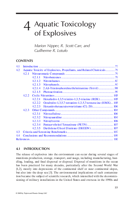 (PDF) Aquatic Toxicology of Explosives
