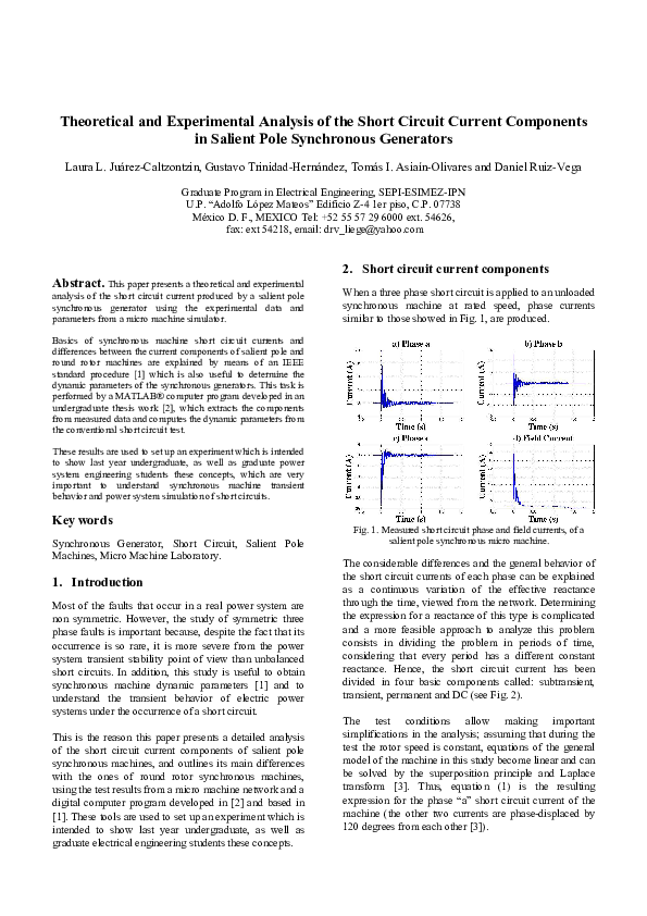 Theoretical And Experimental Analysis Of The Short Circuit Current Components In Salient Pole