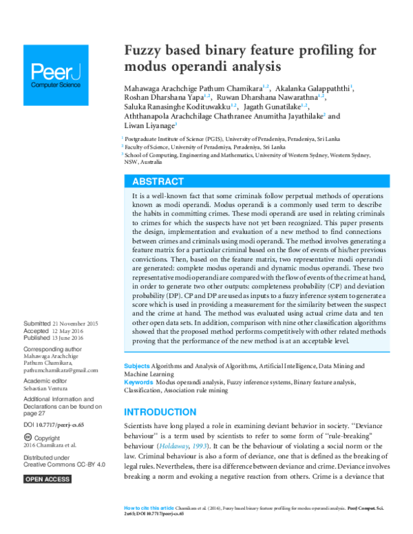 (PDF) Fuzzy based binary feature profiling for modus operandi analysis