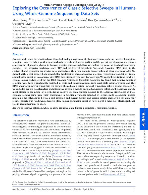 (PDF) Exploring the Occurrence of Classic Selective Sweeps in Humans ...