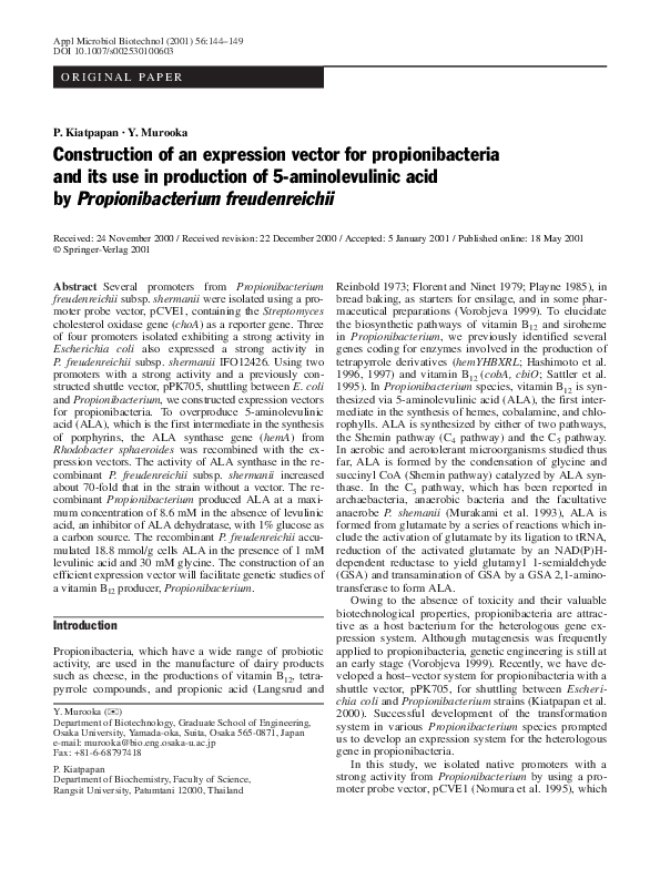 (PDF) Construction of an expression vector for propionibacteria and its ...