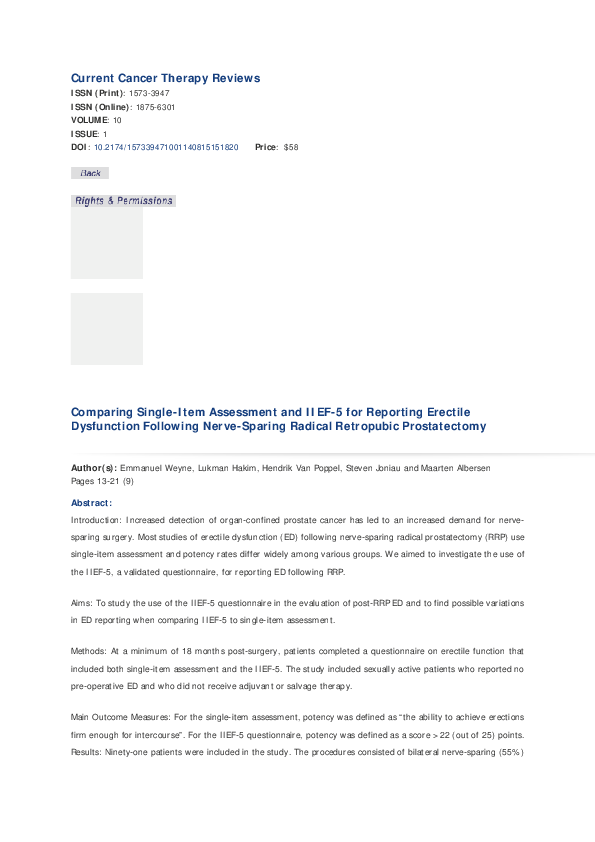 (PDF) Comparing Single-Item Assessment and IIEF-5 for Reporting ...