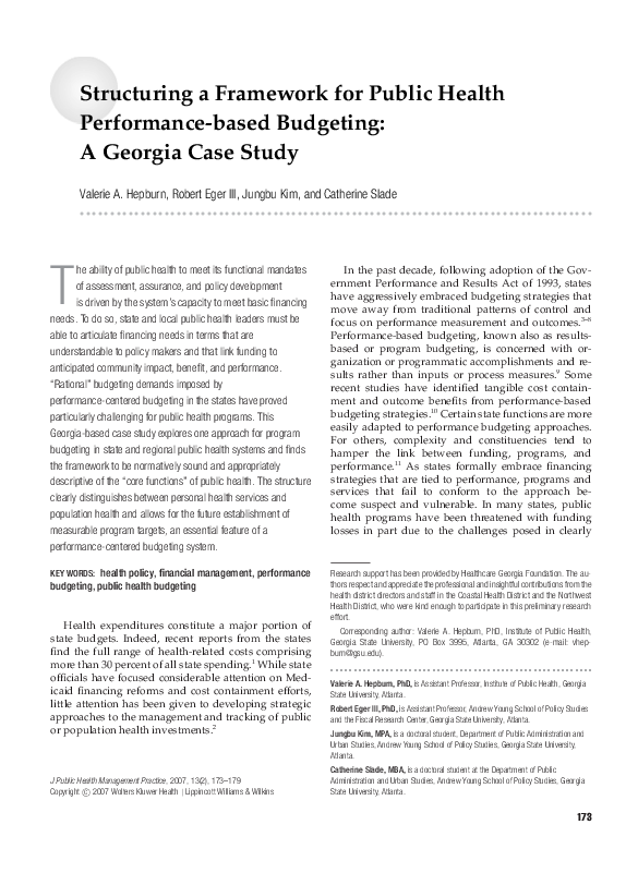 (PDF) Structuring a Framework for Public Health Performance-based Budgeting