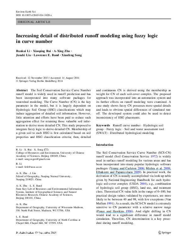 (PDF) Increasing detail of distributed runoff modeling using fuzzy logic in curve number