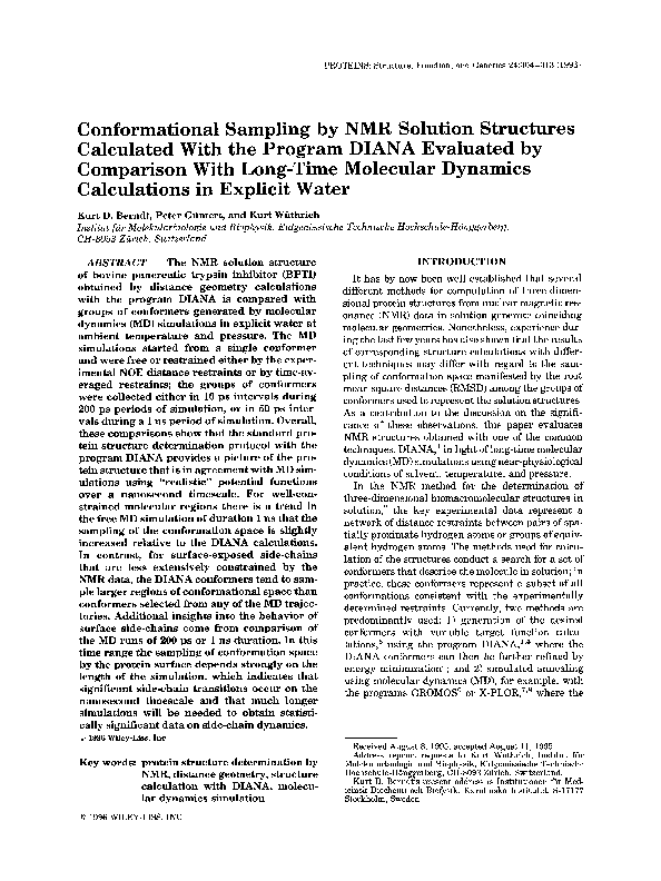 (PDF) Conformational sampling by NMR solution structures calculated with the program DIANA ...
