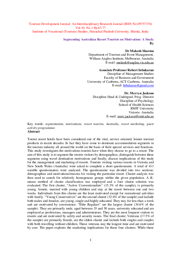 (PDF) Motivation-Based Segmentation of Resort Tourists