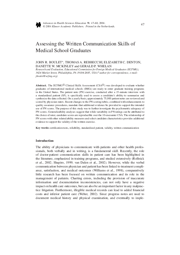 (PDF) Assessing the Written Communication Skills of Medical School ...