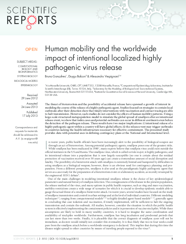 (PDF) Human mobility and the worldwide impact of intentional localized ...