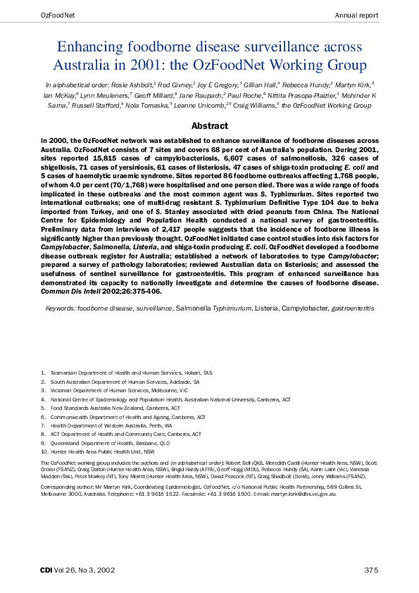 (PDF) Enhancing foodborne disease surveillance across Australia in 2001 ...