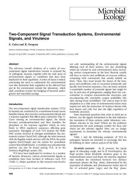 (PDF) Two-Component Signal Transduction Systems, Environmental Signals ...
