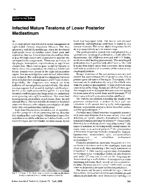 Pdf Infected Mature Teratoma Of Lower Posterior Mediastinum
