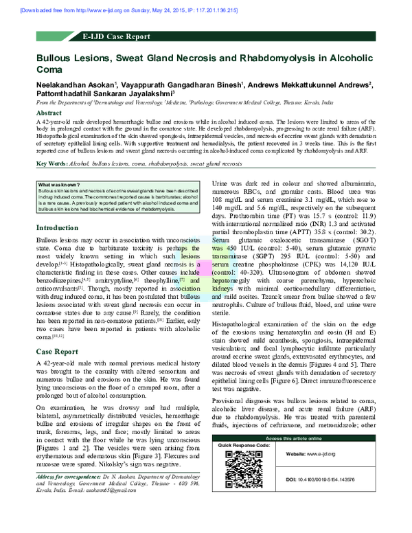(PDF) Bullous Lesions, Sweat Gland Necrosis and Rhabdomyolysis in ...