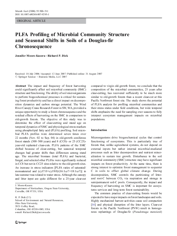 (PDF) PLFA Profiling of Microbial Community Structure and Seasonal ...
