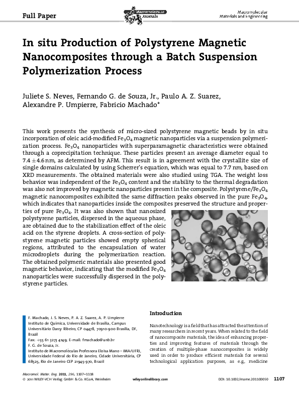 (PDF) In situ Production of Polystyrene Magnetic Nanocomposites through ...