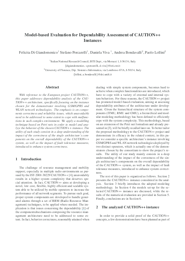 (PDF) Model-based Evaluation for Dependability Assessment of CAUTION++ Instances