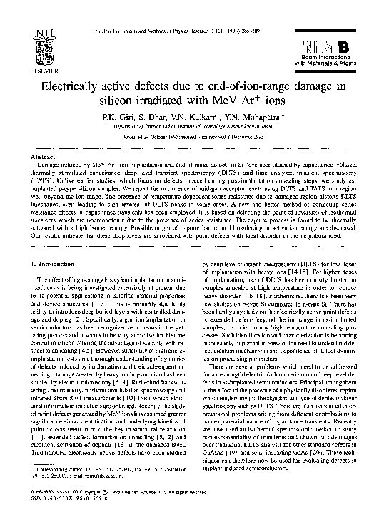 (PDF) Electrically active defects due to end-of-ion-range damage in silicon irradiated with MeV ...