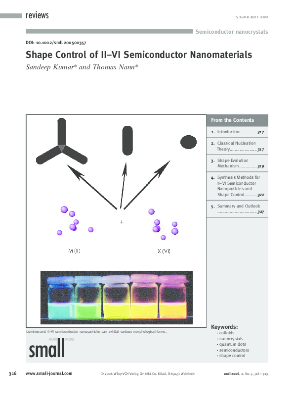 (PDF) Shape Control of II–VI Semiconductor Nanomaterials