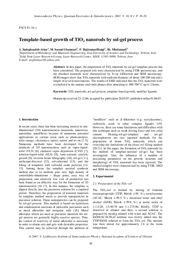(PDF) Template-based growth of TiO2 nanorods by sol-gel process