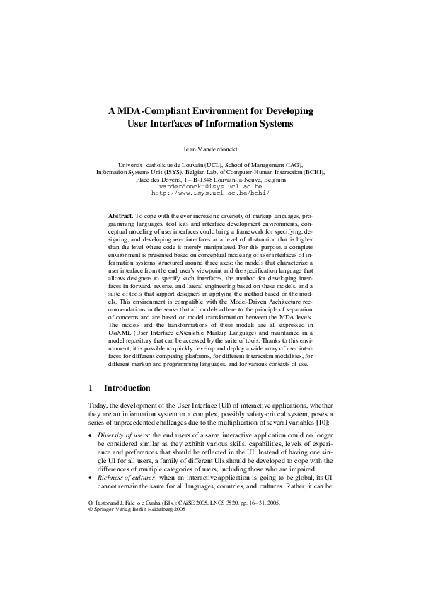 (PDF) A MDA-Compliant Environment for Developing User Interfaces of Information Systems