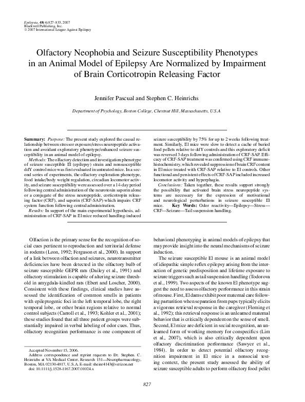 (PDF) Olfactory Neophobia and Seizure Susceptibility Phenotypes in an ...