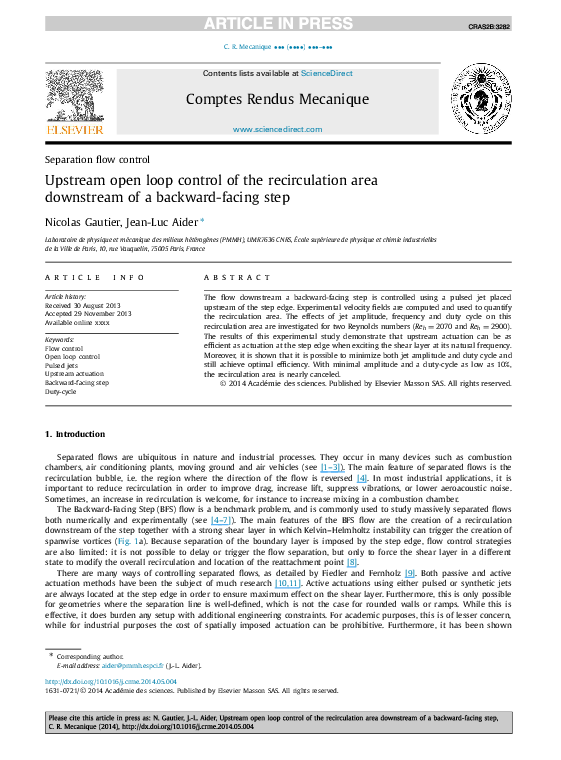 (PDF) Upstream open loop control of the recirculation area downstream ...