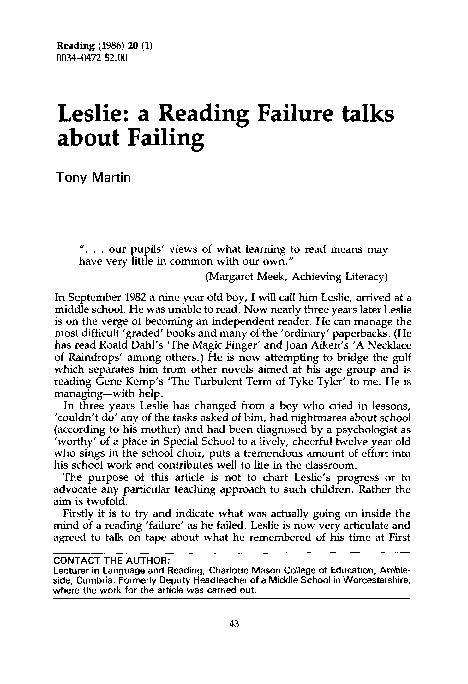(PDF) Leslie: a Reading Failure talks about Failing