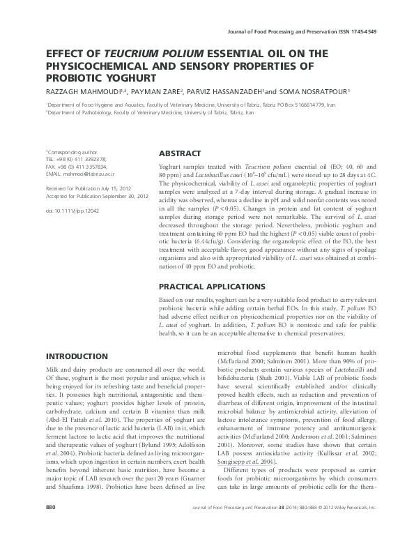 (PDF) Effect of Teucrium polium Essential Oil on the Physicochemical and Sensory Properties of ...