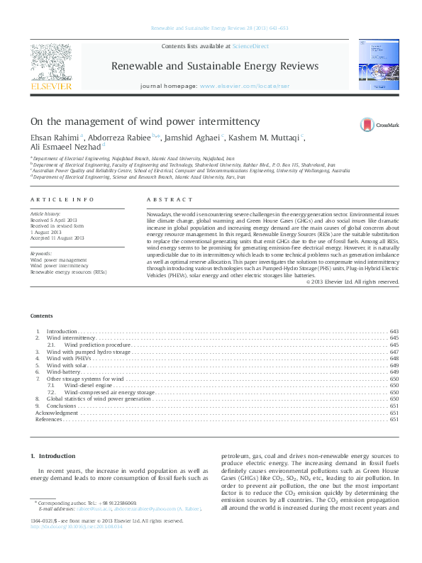 (PDF) On the management of wind power intermittency