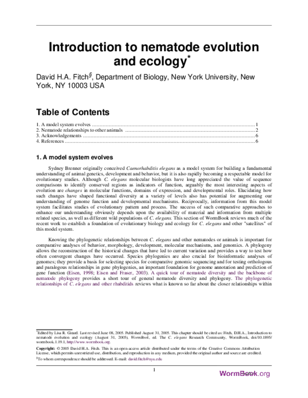 (PDF) Introduction to nematode evolution and ecology