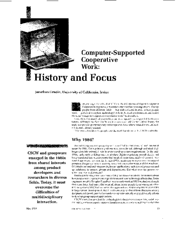 (PDF) Computer-supported cooperative work: History and focus