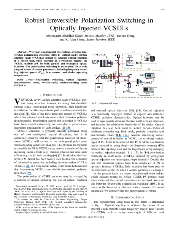 (PDF) Robust Irreversible Polarization Switching in Optically Injected VCSELs