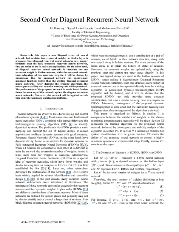 (PDF) Second Order Diagonal Recurrent Neural Network
