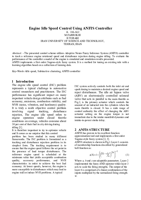 (PDF) Engine Idle Speed Control Using ANFIS Controller