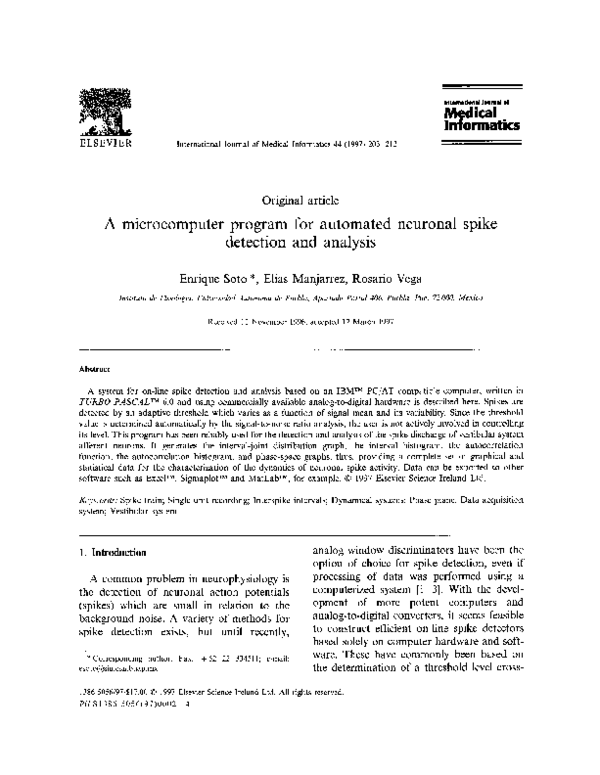 (PDF) A microcomputer program for automated neuronal spike detection and analysis