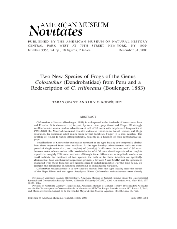 (PDF) Two New Species of Frogs of the Genus Colostethus (Dendrobatidae ...