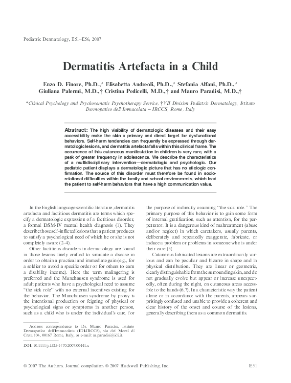 (PDF) Dermatitis Artefacta in a Child | Giuliana Palermi and Enzo ...