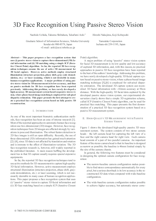 (PDF) 3D face recognition using passive stereo vision